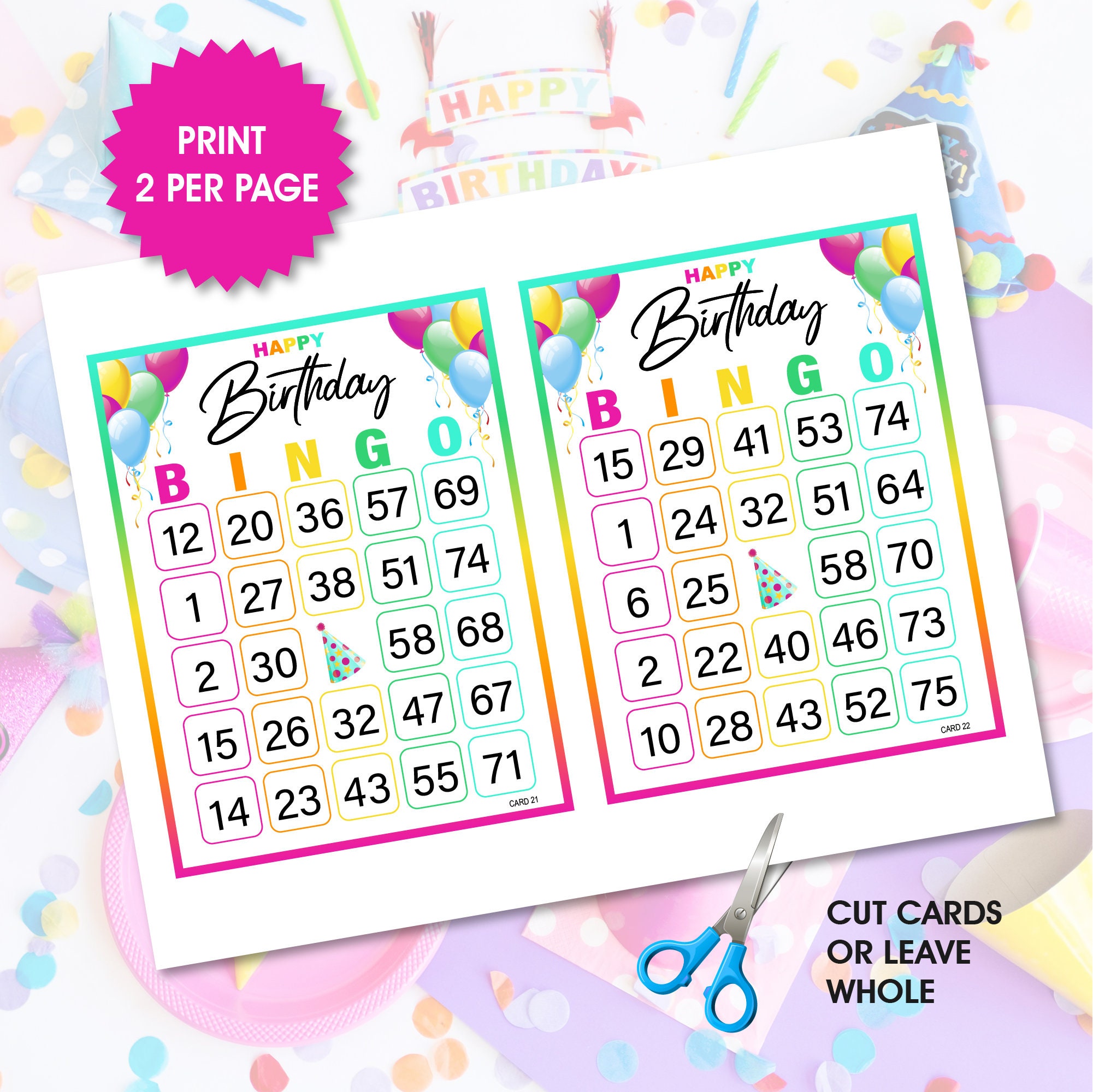 50 Happy Birthday Bingo Cards, 1,2 or 4 per Page, Fun Party Game ...