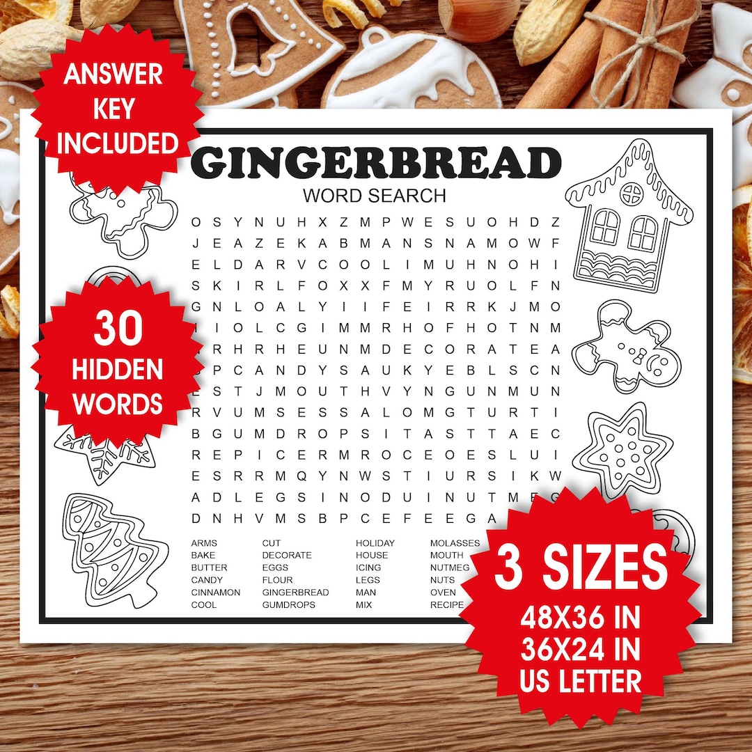 Giant Gingerbread Word Search, Christmas Game, Printable Christmas ...