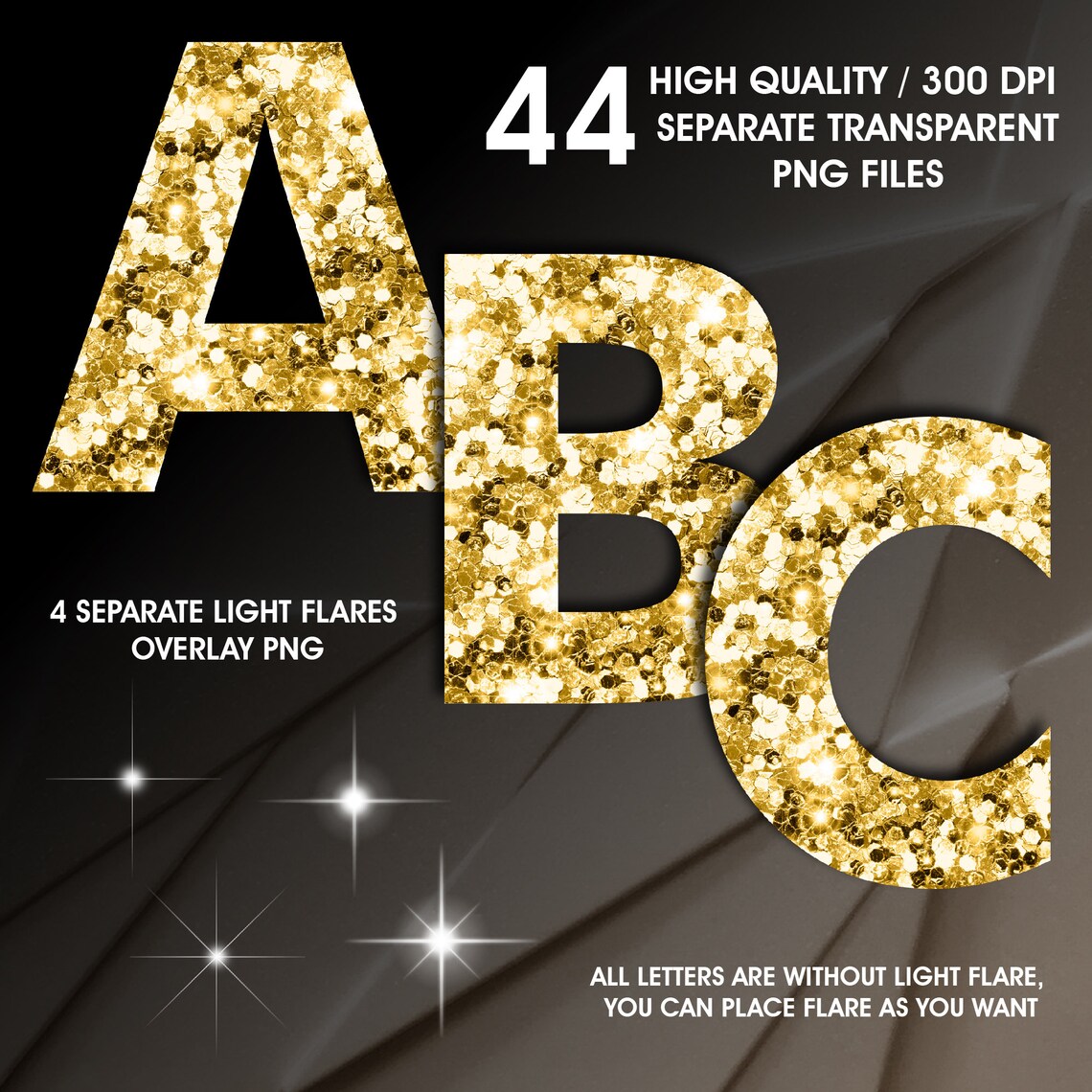 Gold Chunky Glitter Alphabet Clipart, PNG Digital Clip Art, Gold ...