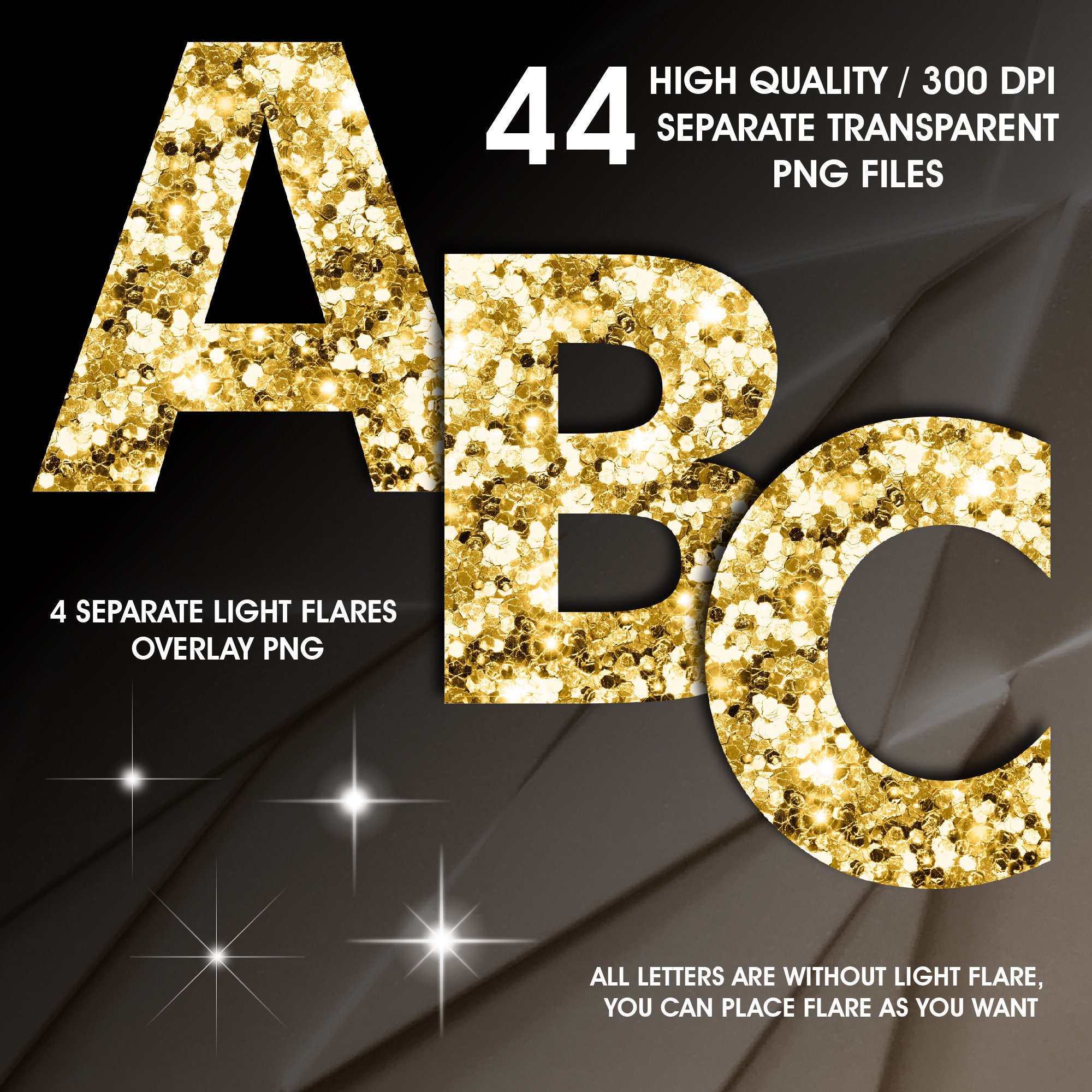 Gold Chunky Glitter Alphabet Clipart, PNG Digital Clip Art, Gold ...