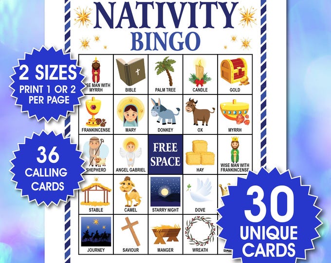 Christmas Nativity Bingo Printable Boards, Birth of Jesus Catholic ...