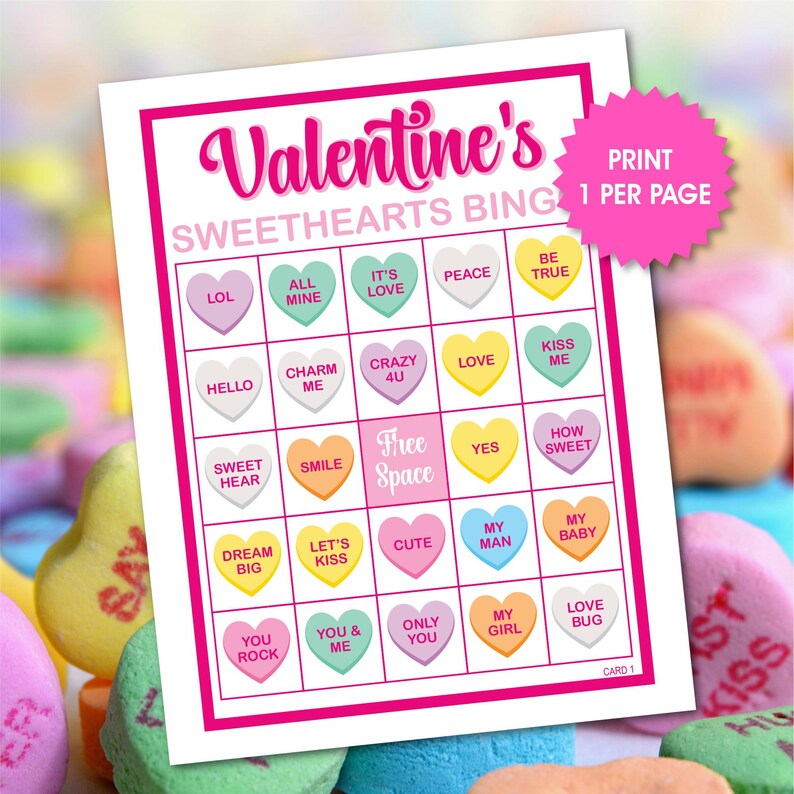 Valentine's Sweethearts Bingo Game, 100 Cards (PDF Files) - Etsy