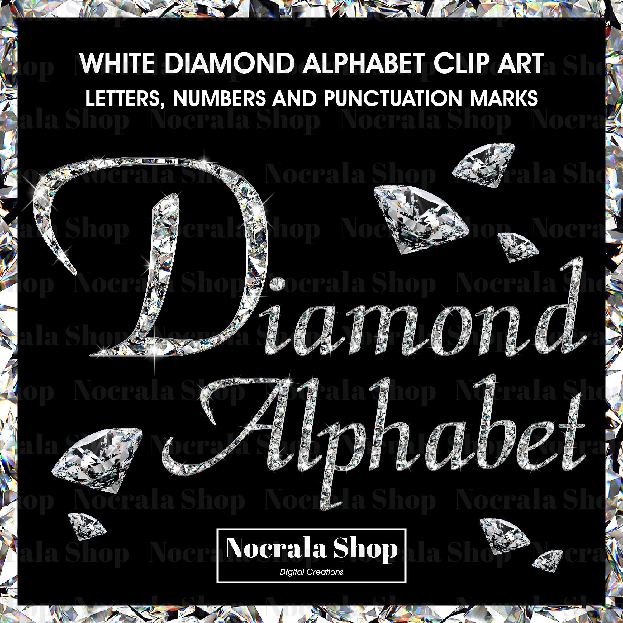 White Diamond Alphabet Clipart PNG Digital Clip Art White - Etsy