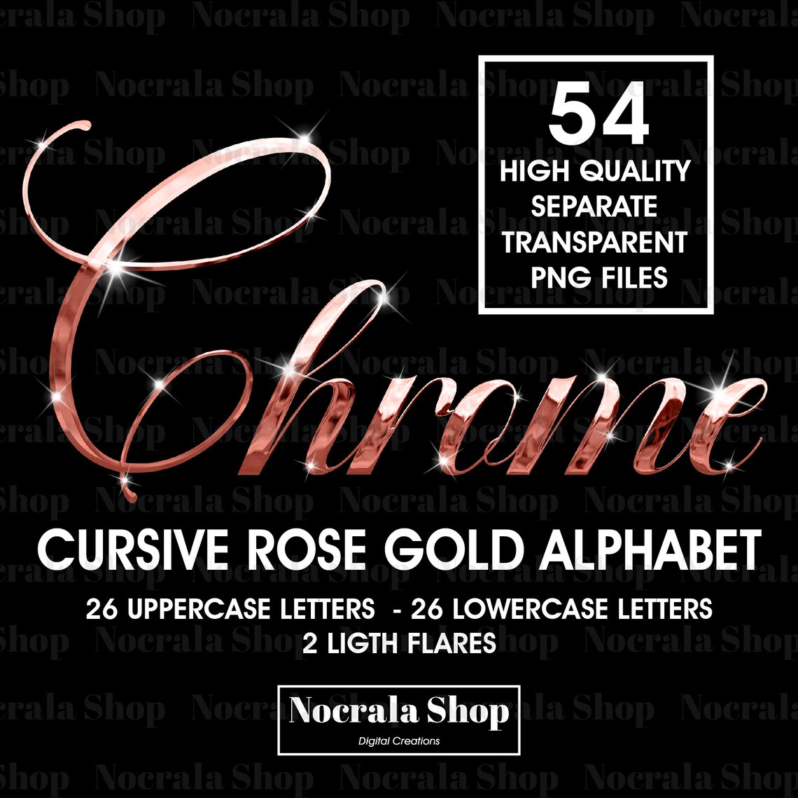 Rose Gold Chrome Cursive Alphabet Clipart, Rose Gold Cursive Letters ...