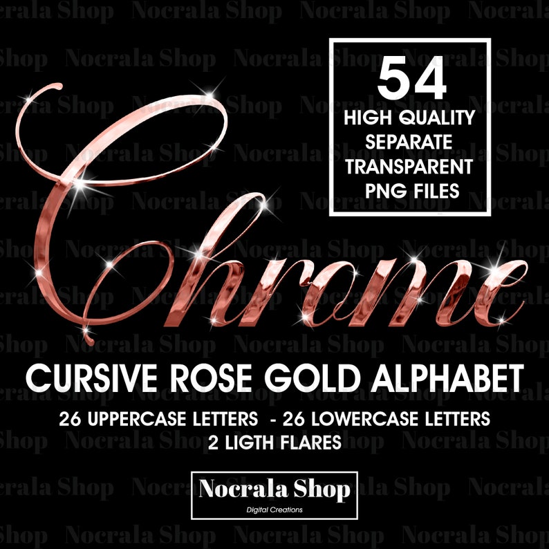 Rose Gold Chrome Cursive Alphabet Clipart, Rose Gold Cursive Letters ...