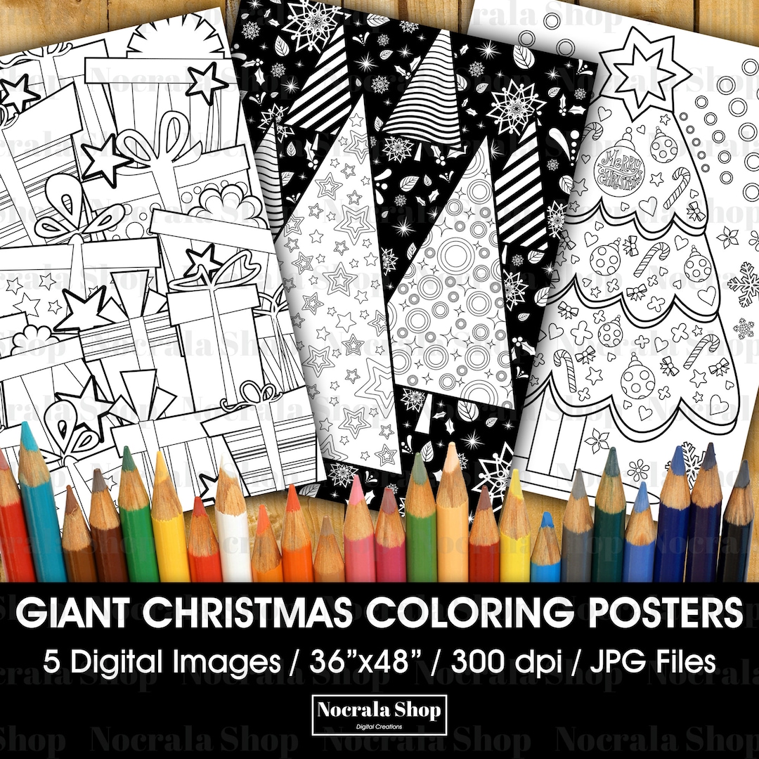 5 Giant Coloring Christmas Posters, Coloring Poster, Holiday Coloring ...