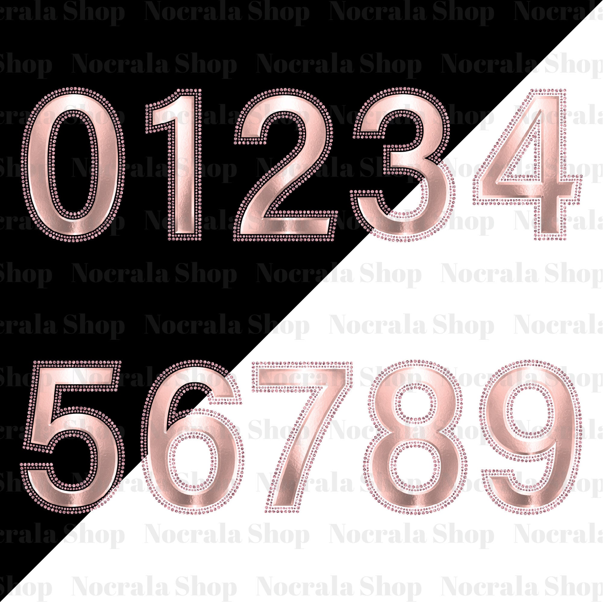 Pink Satin and Diamond Numbers Clipart, PNG Digital Clip Art, Pink ...