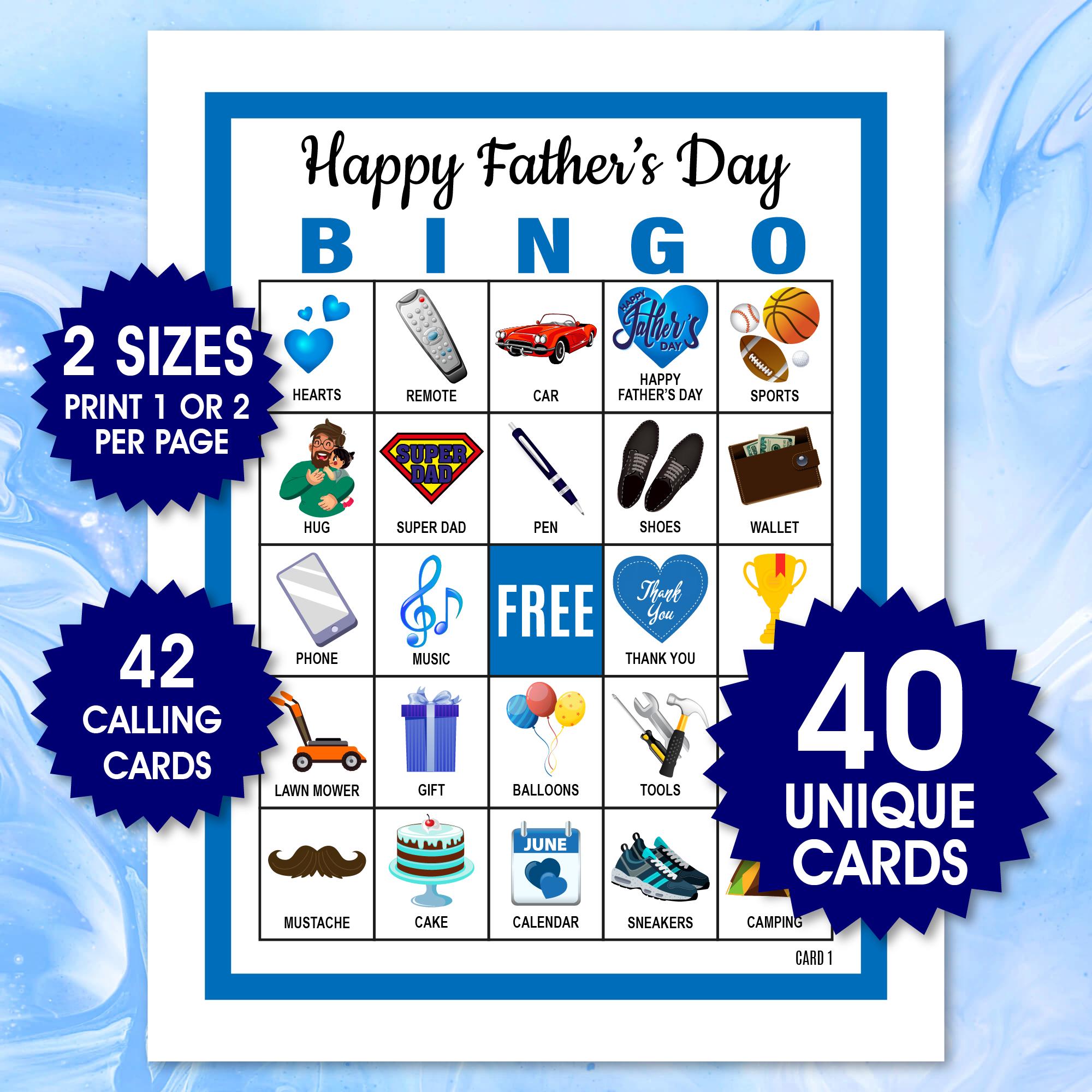 Father's Day Bingo Game, 40 Unique Cards (PDF Files) - Etsy