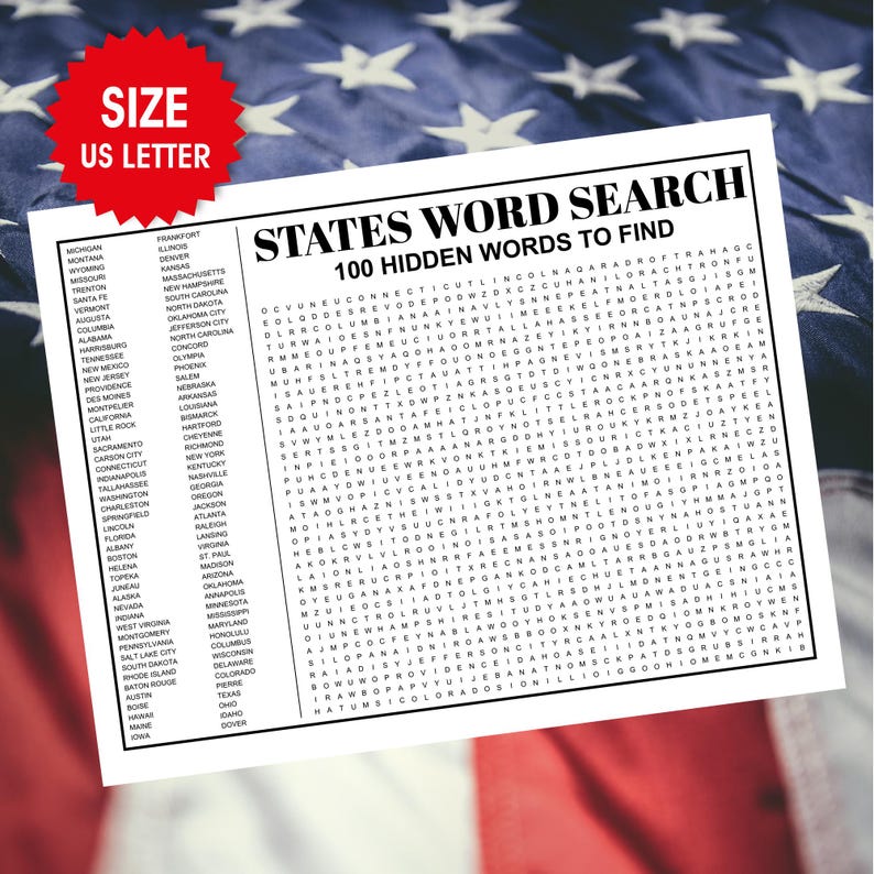 Giant USA States Word Search, USA States Game, Printable Word Search ...