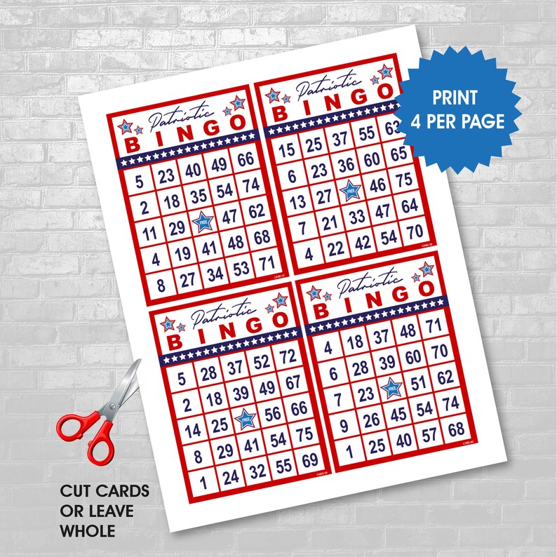 100 Patriotic Bingo Cards, 1, 2, or 4 per Page, 4th of July Game ...