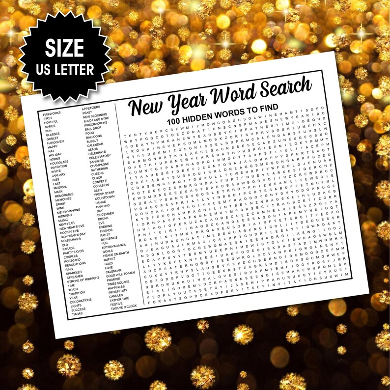 Giant New Year Word Search, New Year's Eve Game, Printable Word Search ...