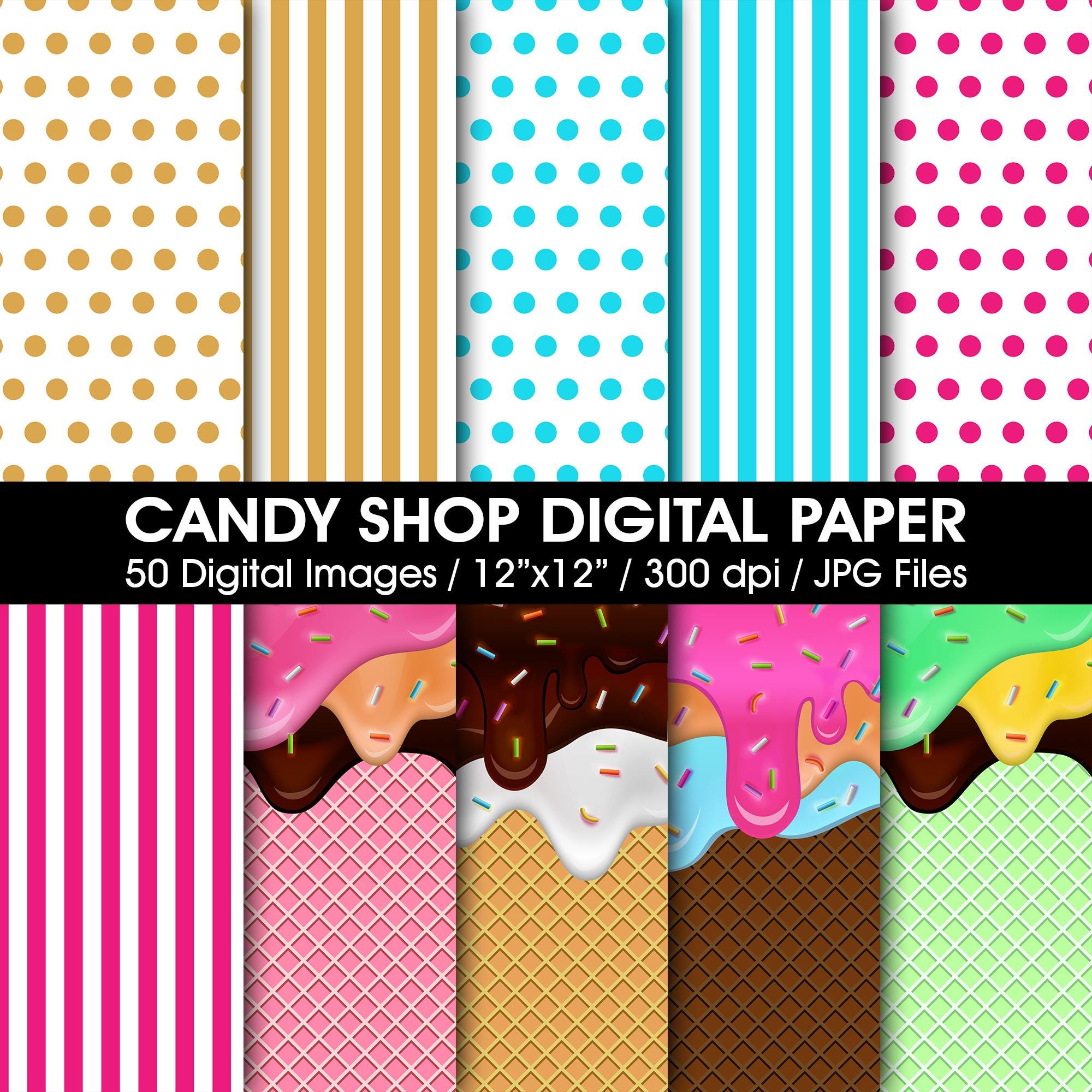 50 Candy Shop Digital Papers, Printable Scrapbook Paper, Seamless ...