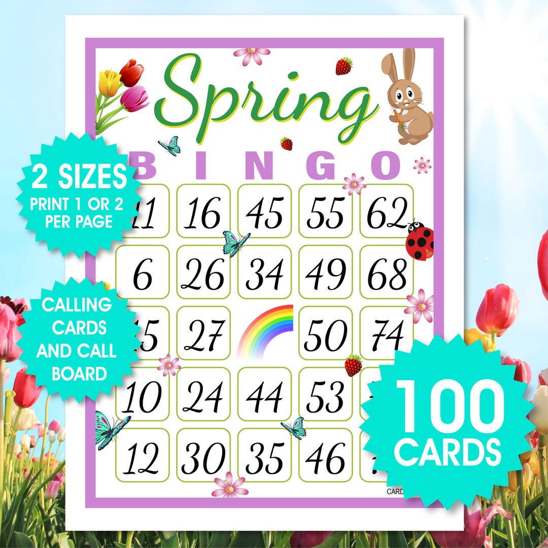 100 Spring Bingo Cards, 1 or 2 per Page, Party Game, Spring Activity ...