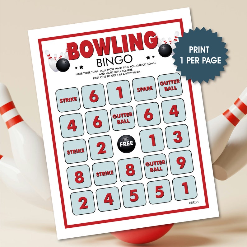 50 Bowling Bingo Cards, Bowling Party Game, Kid's Printable Bowling ...