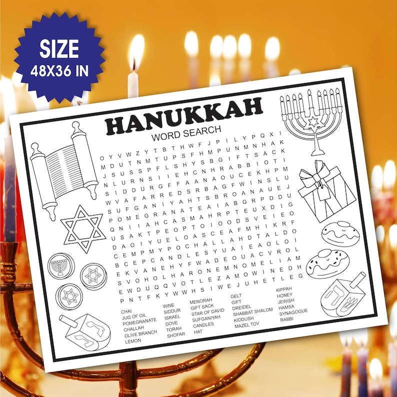 Giant Hanukkah Word Search, Hanukkah Game, Printable Hanukkah Search ...