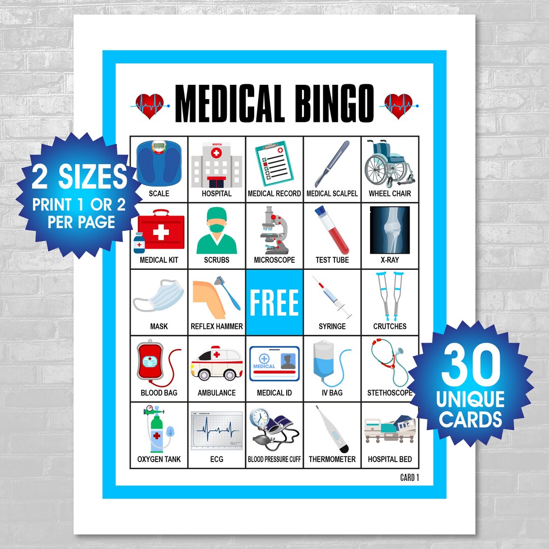 30 Printable Medical Bingo Cards, Doctor Bingo, Fun Grad Game, Nurse ...