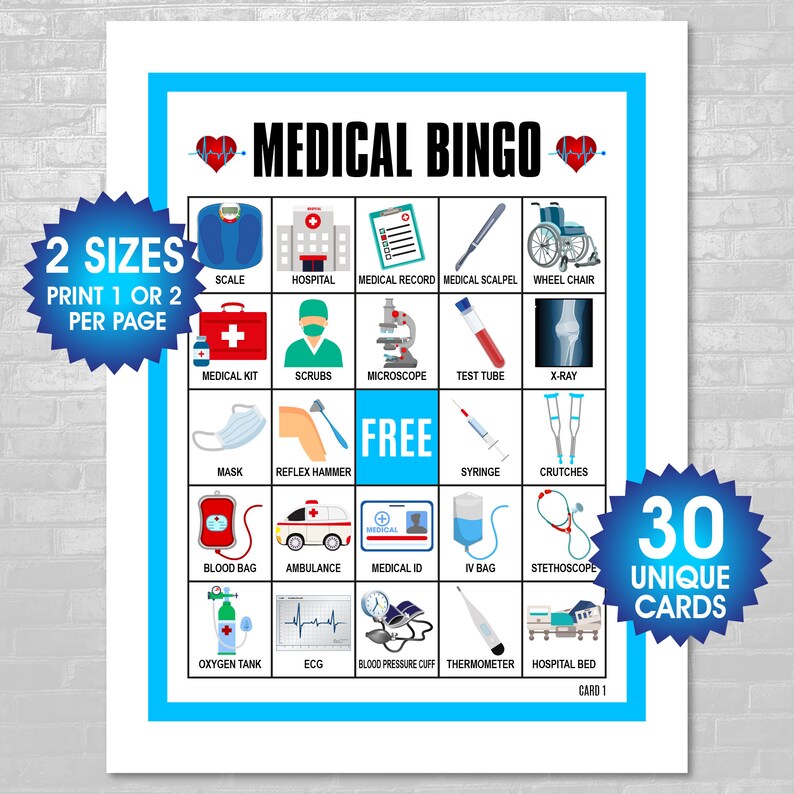 30 Printable Medical Bingo Cards, Doctor Bingo, Fun Grad Game, Nurse ...