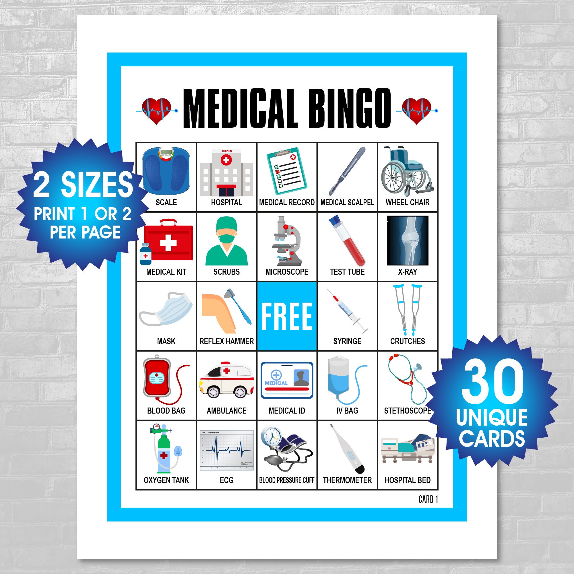 30 Printable Medical Bingo Cards, Doctor Bingo, Fun Grad Game, Nurse ...