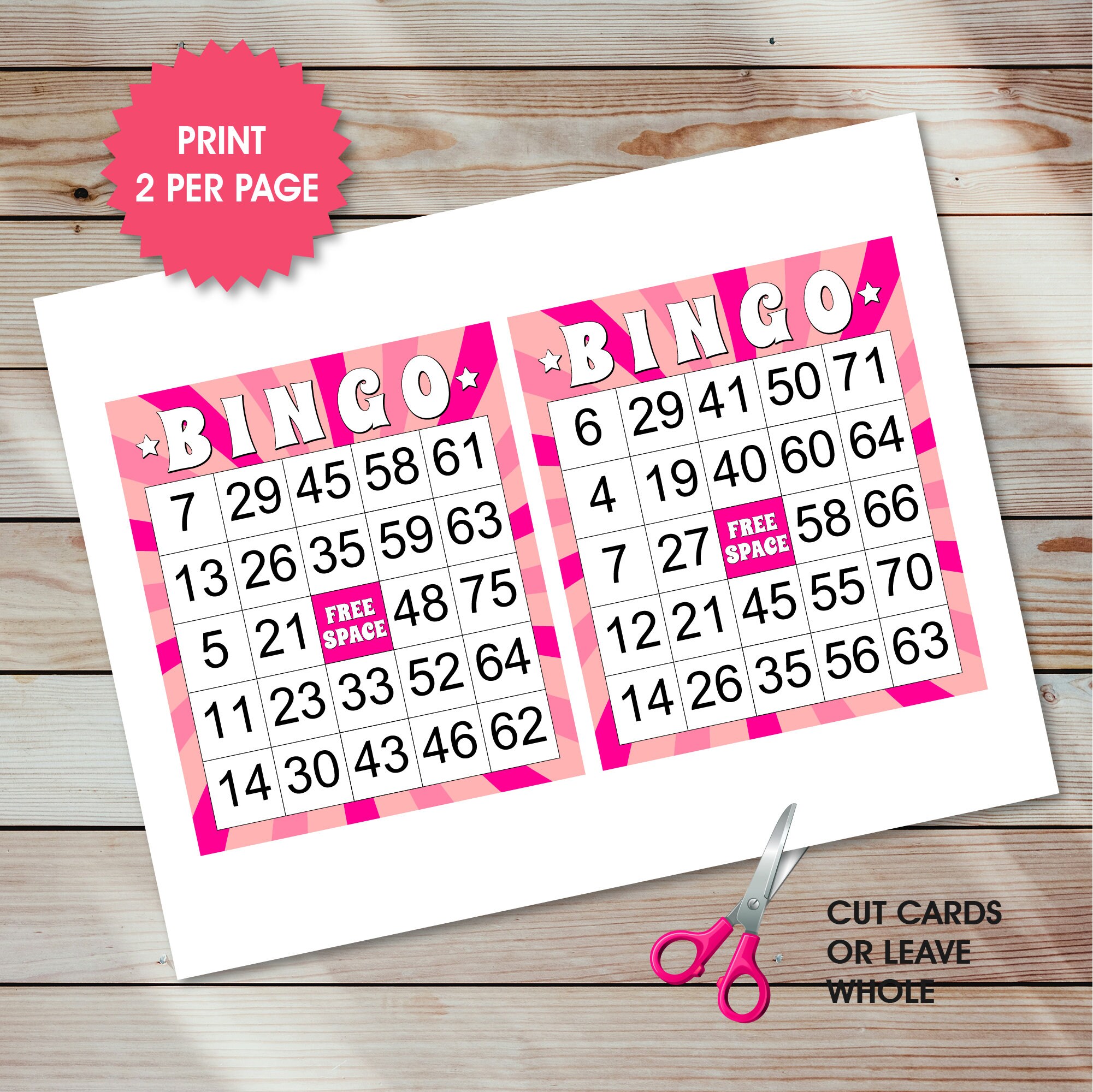 300 Retro Style Pink Bingo Cards, 1, 2, or 4 per Page, Fun Party Game ...