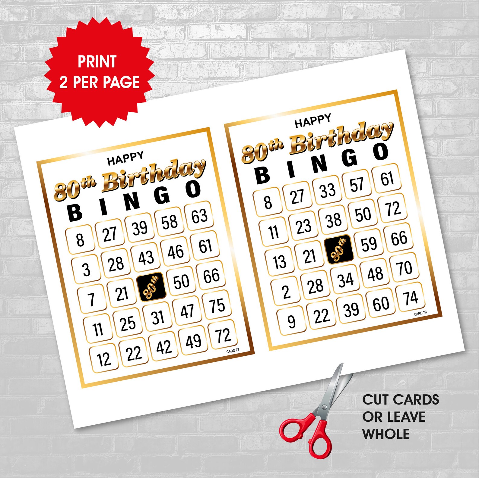 100 Happy 80th Birthday Bingo Cards, 1, 2 or 4 per Page, Fun Party Game ...