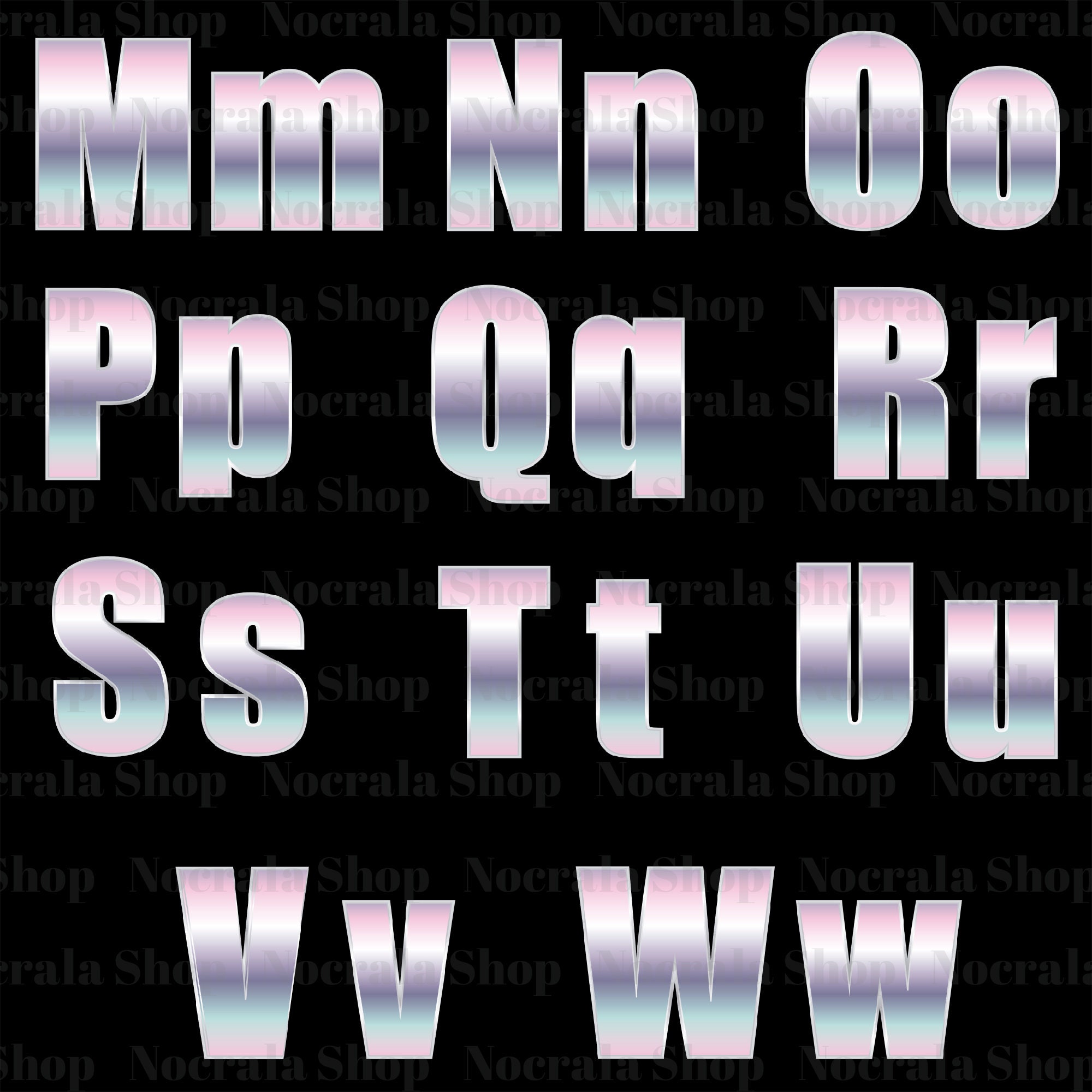 Holographic Metallic Alphabet Clipart Iridescent Silver Foil - Etsy