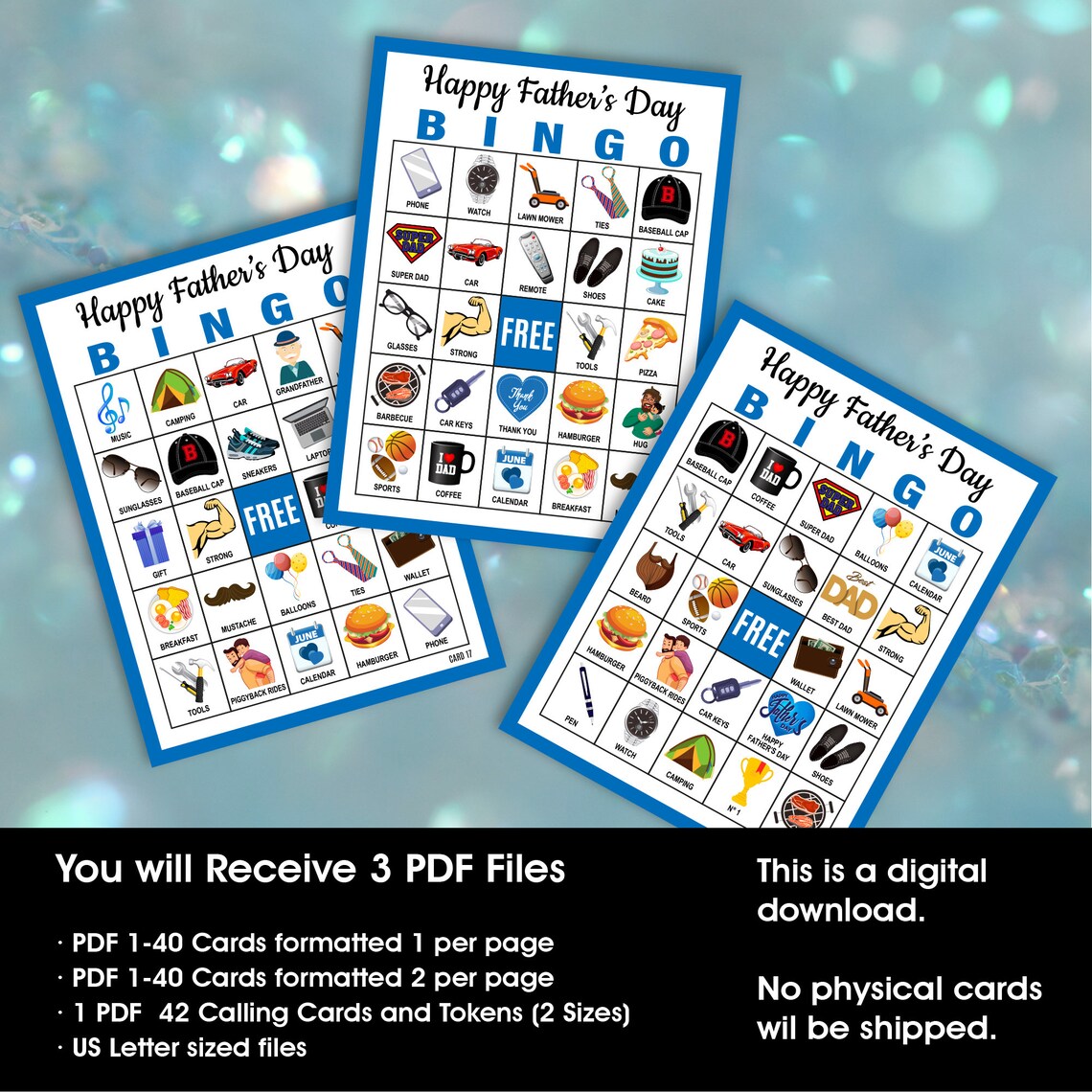 40 Happy Father's Day Bingo Cards, 1 or 2 per Page, Fun Party Game ...