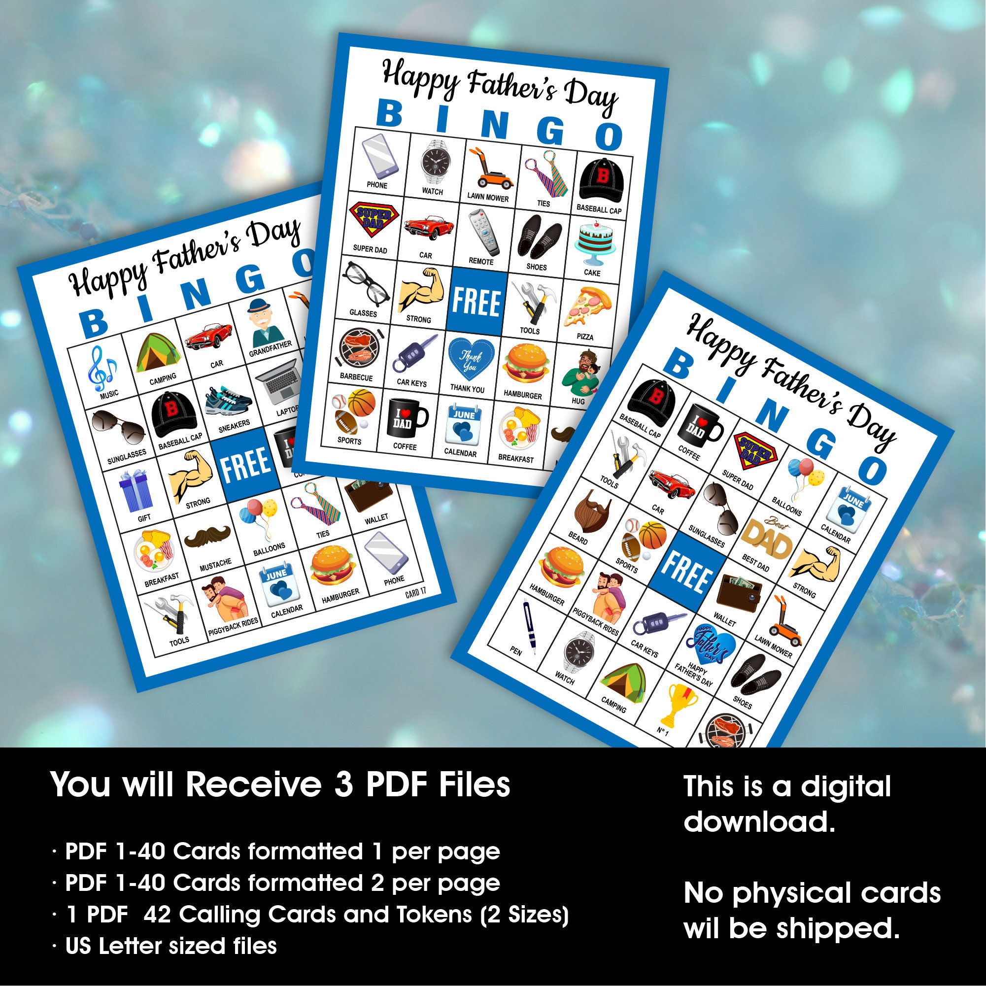 40 Happy Father's Day Bingo Cards, 1 or 2 per Page, Fun Party Game ...