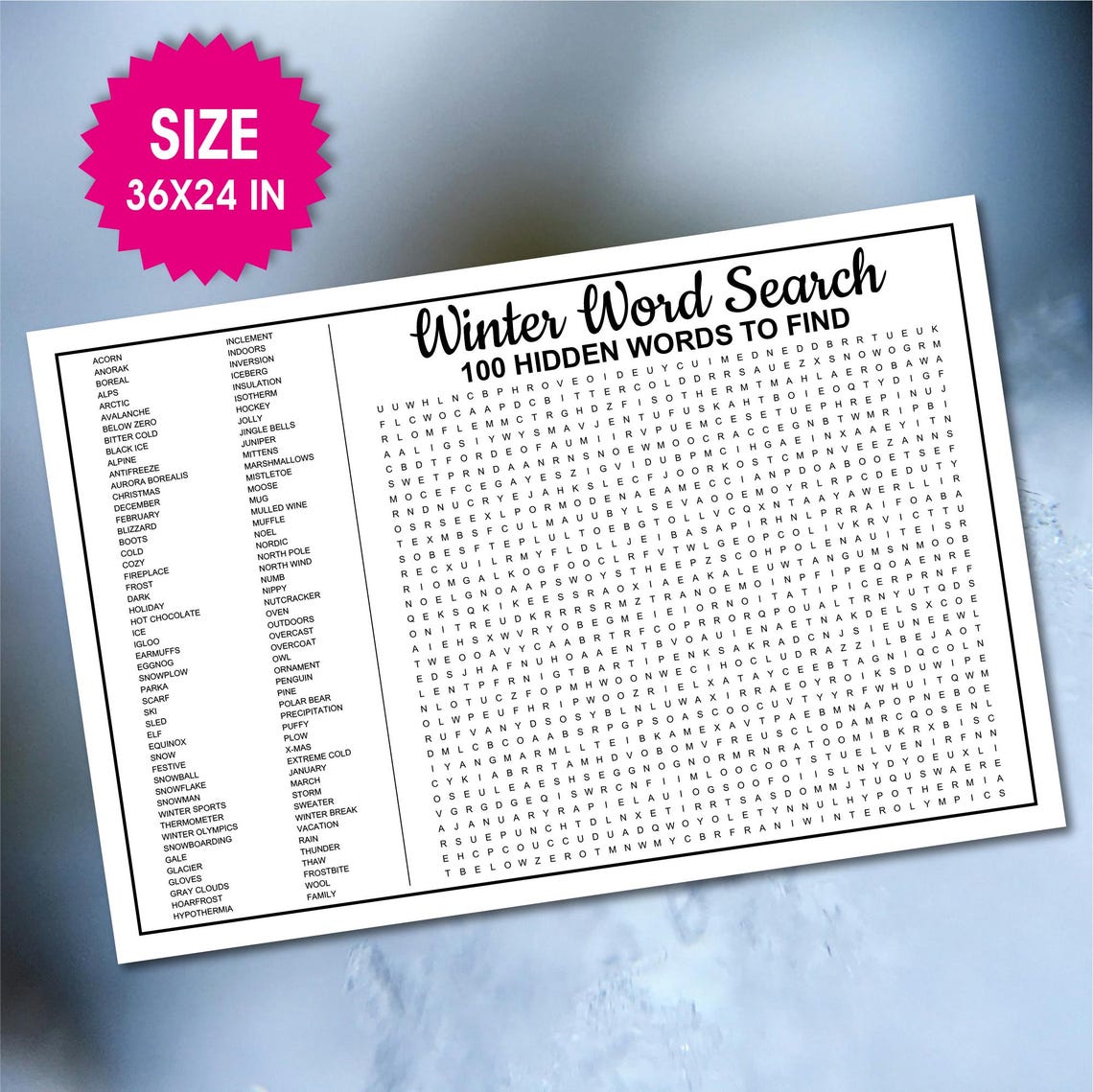 Giant Winter Word Search, Winter Fun Game, Printable Winter Word Search ...