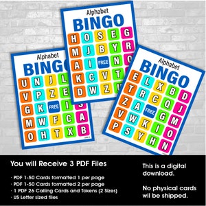 50 Upper Case Bingo Cards, 1 or 2 per Page, Fun Party Game, Classroom ...