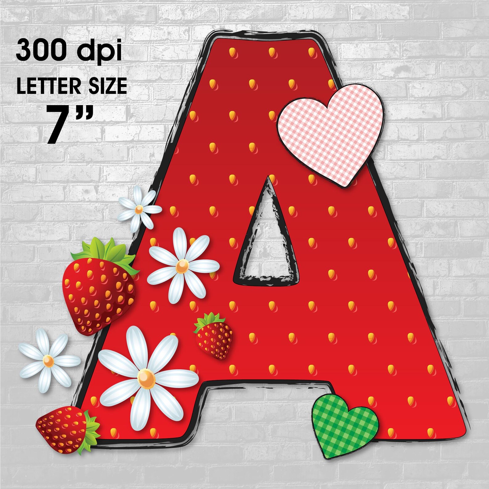 4 Strawberry Alphabets Clipart, PNG Digital Clip Art, Strawberry ...