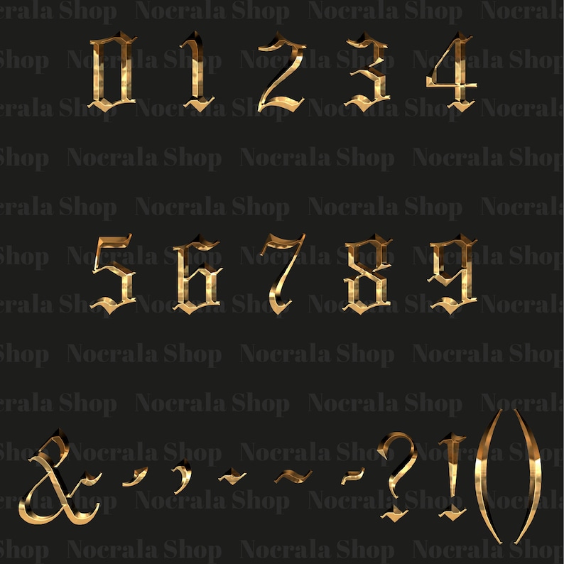 Gold Gothic Alphabet Clipart, PNG Digital Clip Art, Gold Gothic Letters ...