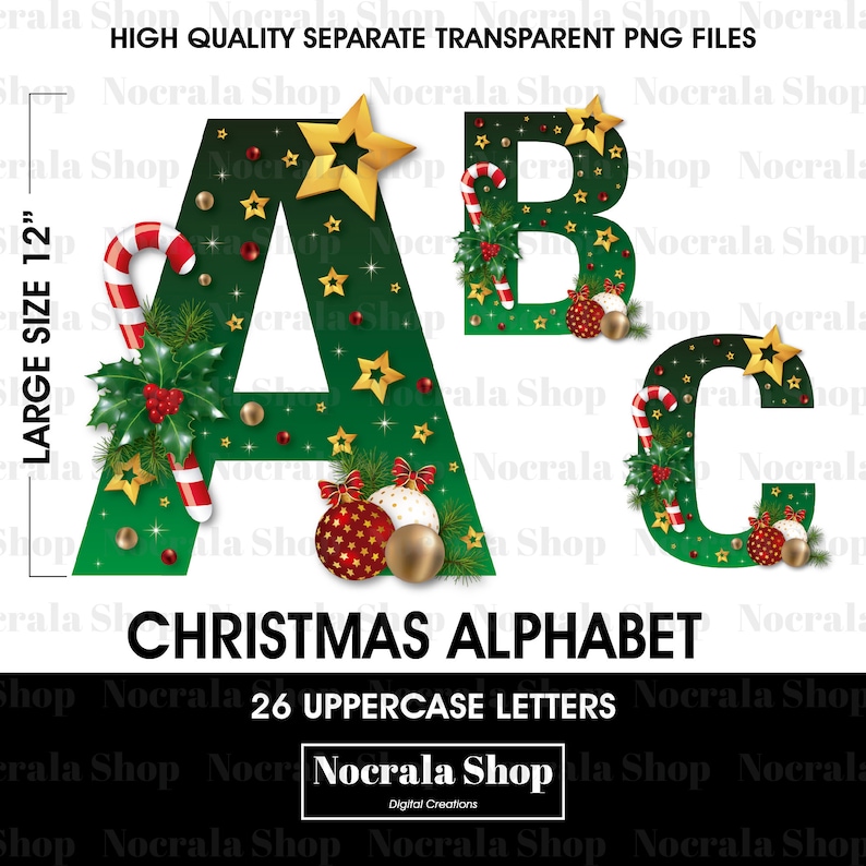 Christmas Alphabet Clipart, Christmas Monogram, Christmas Letters ...