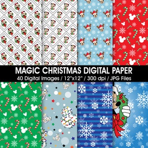 40 Christmas Mickey Magic World Digital Paper, Mickey Christmas ...