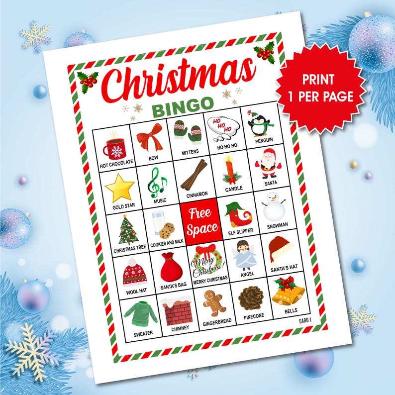 60 Christmas Bingo Cards, Christmas Party Game, Printable Kids ...