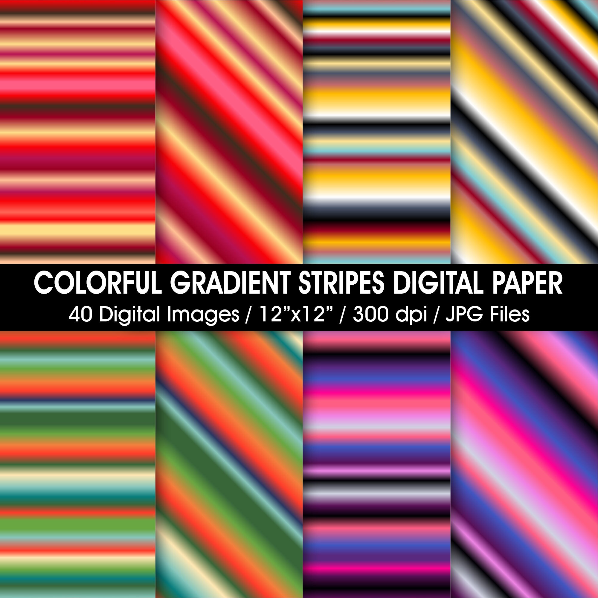 Colorful Gradient Stripes Digital Paper, Stripes Scrapbook Papers ...