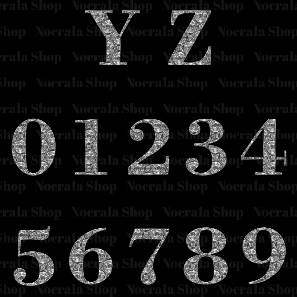 Silver Diamond Alphabet Clipart, PNG Digital Clip Art, Silver Diamond Letters, Numbers, Symbols ...