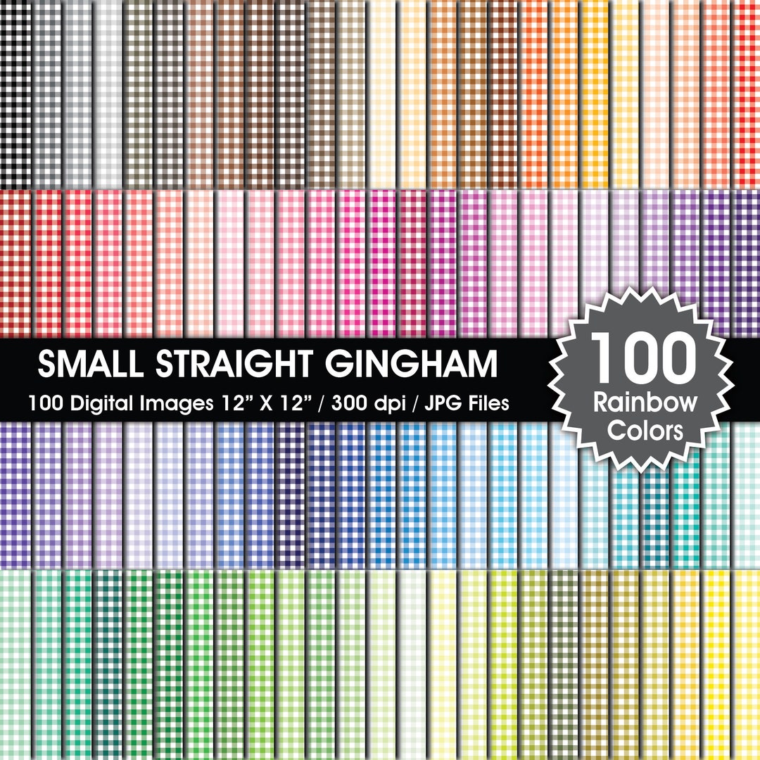 100 Small Straight Gingham Digital Paper, Rainbow Colors Backgrounds ...