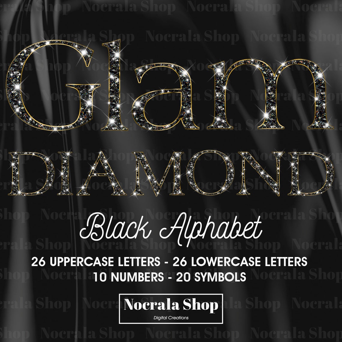 Black Diamond Alphabet Clipart, PNG Digital Clip Art, Black Diamond Letters, Numbers, Symbols ...