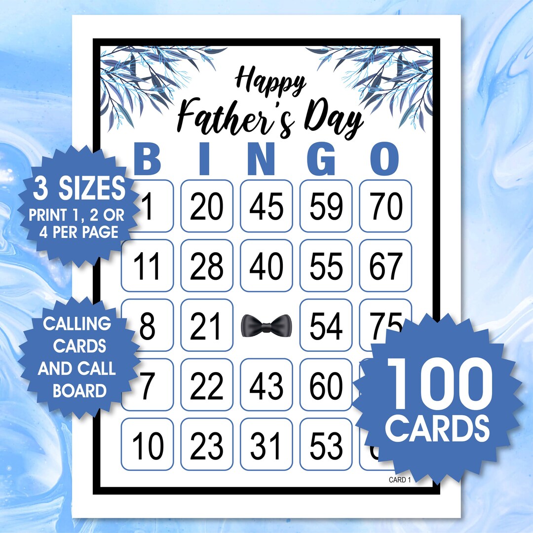100 Happy Father's Day Bingo Cards, 1,2 or 4 per Page, Fun Party Game ...