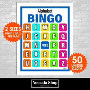 50 Upper Case Bingo Cards, 1 or 2 per Page, Fun Party Game, Classroom ...