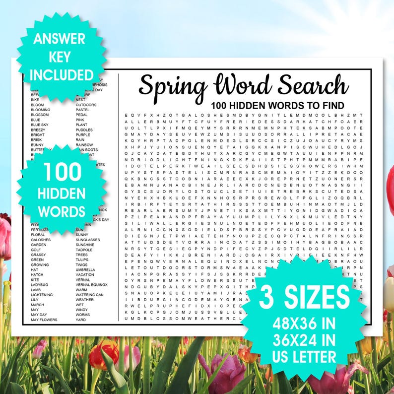 Giant Spring Word Search, Spring Brake Fun Game, Printable Spring Word ...