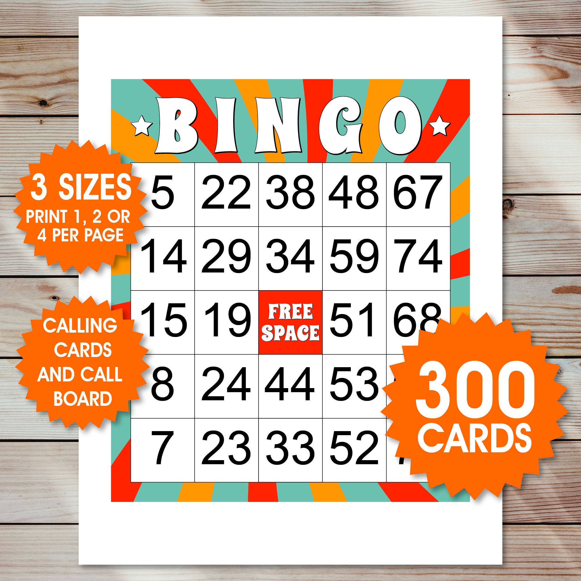 300 Retro Style Orange Bingo Cards, 1, 2, or 4 per Page, Fun Party Game ...