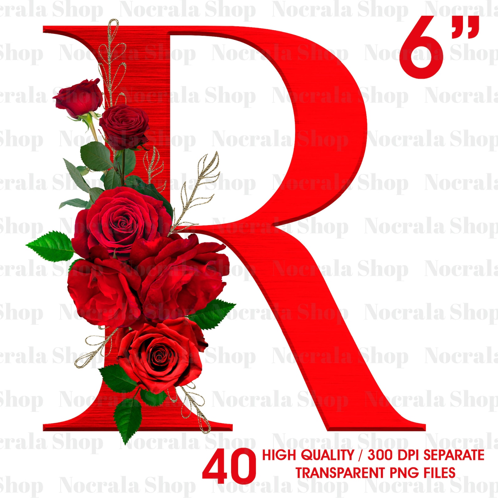 Red Rose Alphabet Clipart, Letters PNG Clipart, Roses Monogram, Wedding ...