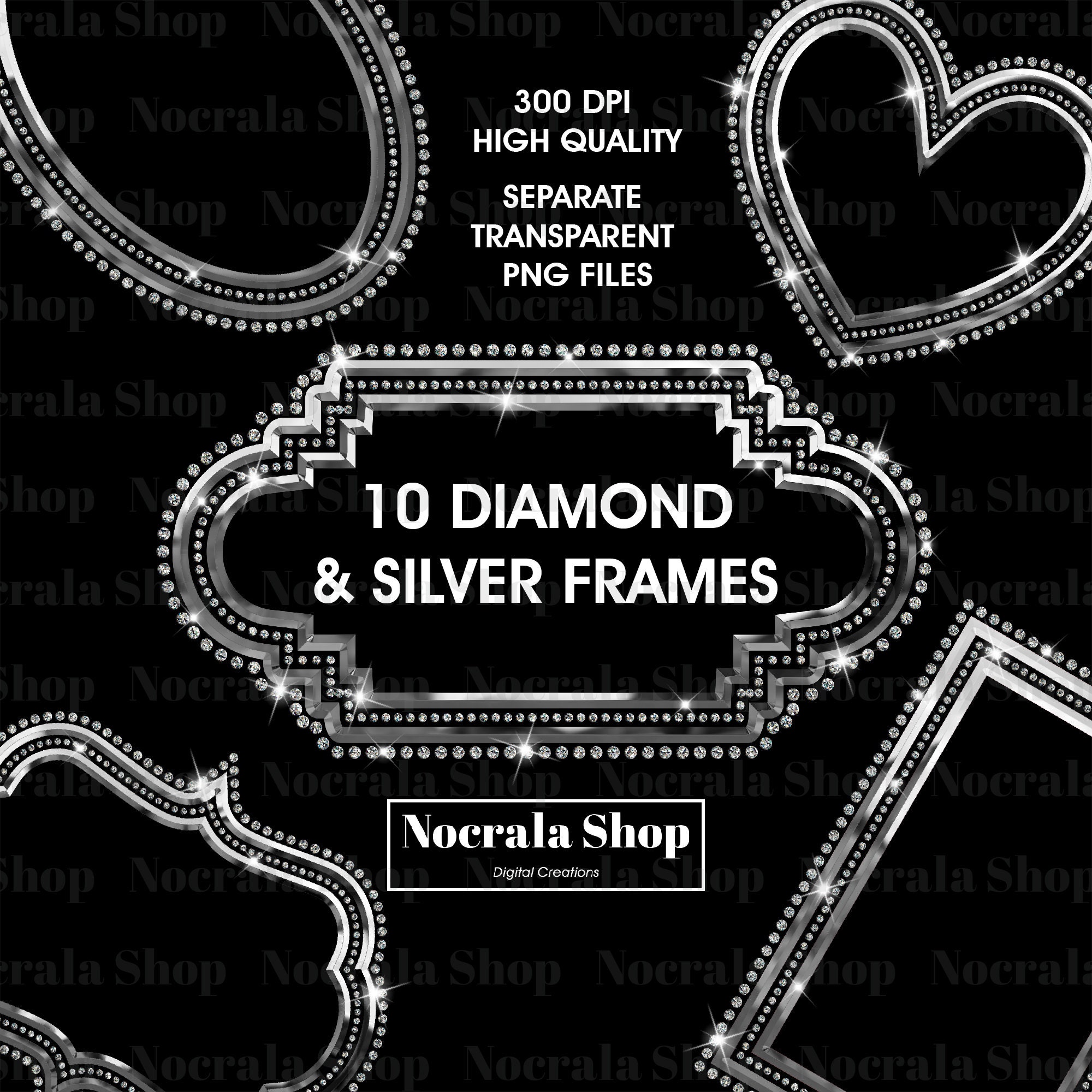 10 Silver and Diamonds Frames Clip Art, Silver Frames, Large Frames Png ...