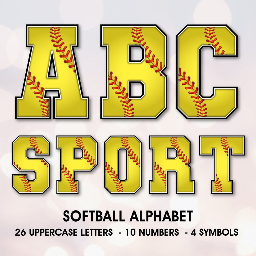 Softball Alphabet Clipart, PNG Digital Clip Art, Softball Letters ...
