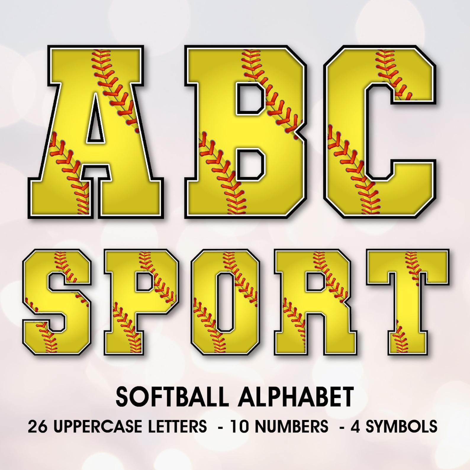 Softball Alphabet Clipart, PNG Digital Clip Art, Softball Letters ...