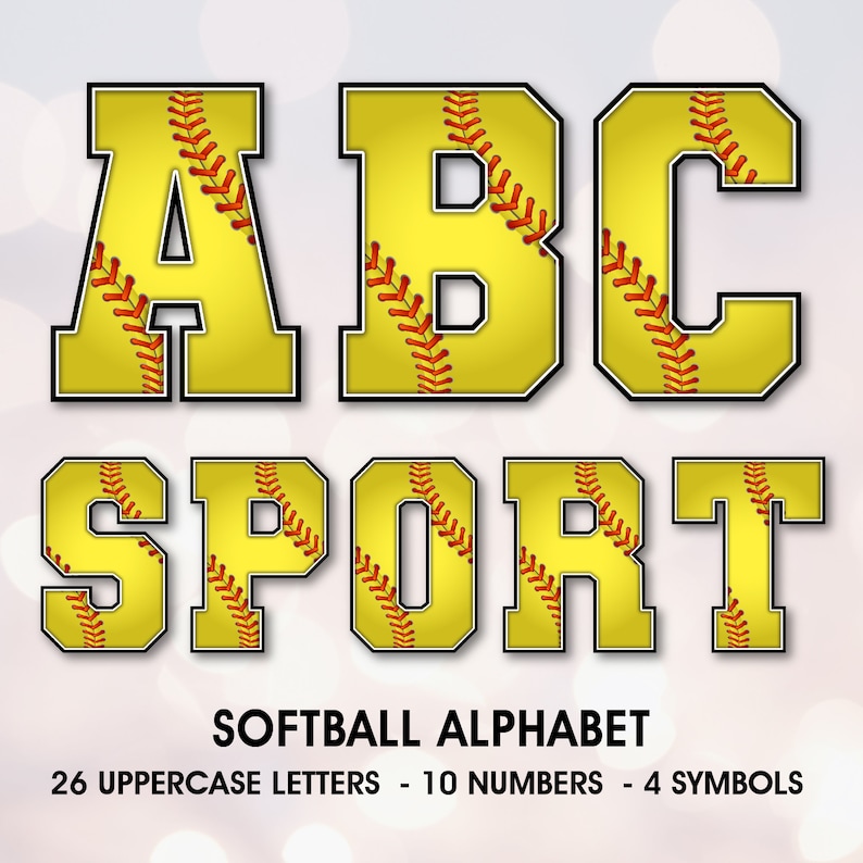 Softball Alphabet Clipart, PNG Digital Clip Art, Softball Letters ...