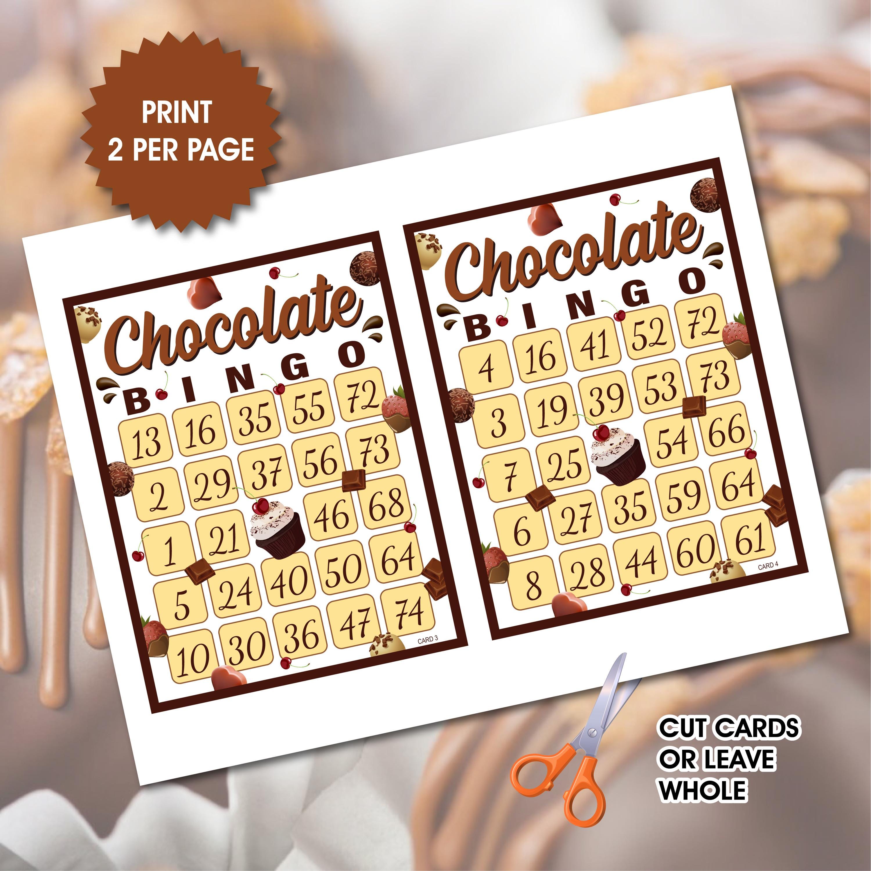 100 Chocolate Bingo Cards, 1 or 2 per Page, Chocolate Theme Party ...