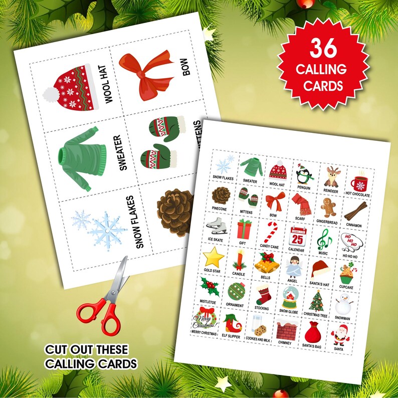 50 Christmas Bingo Cards, Christmas Party Game, Printable Kids ...
