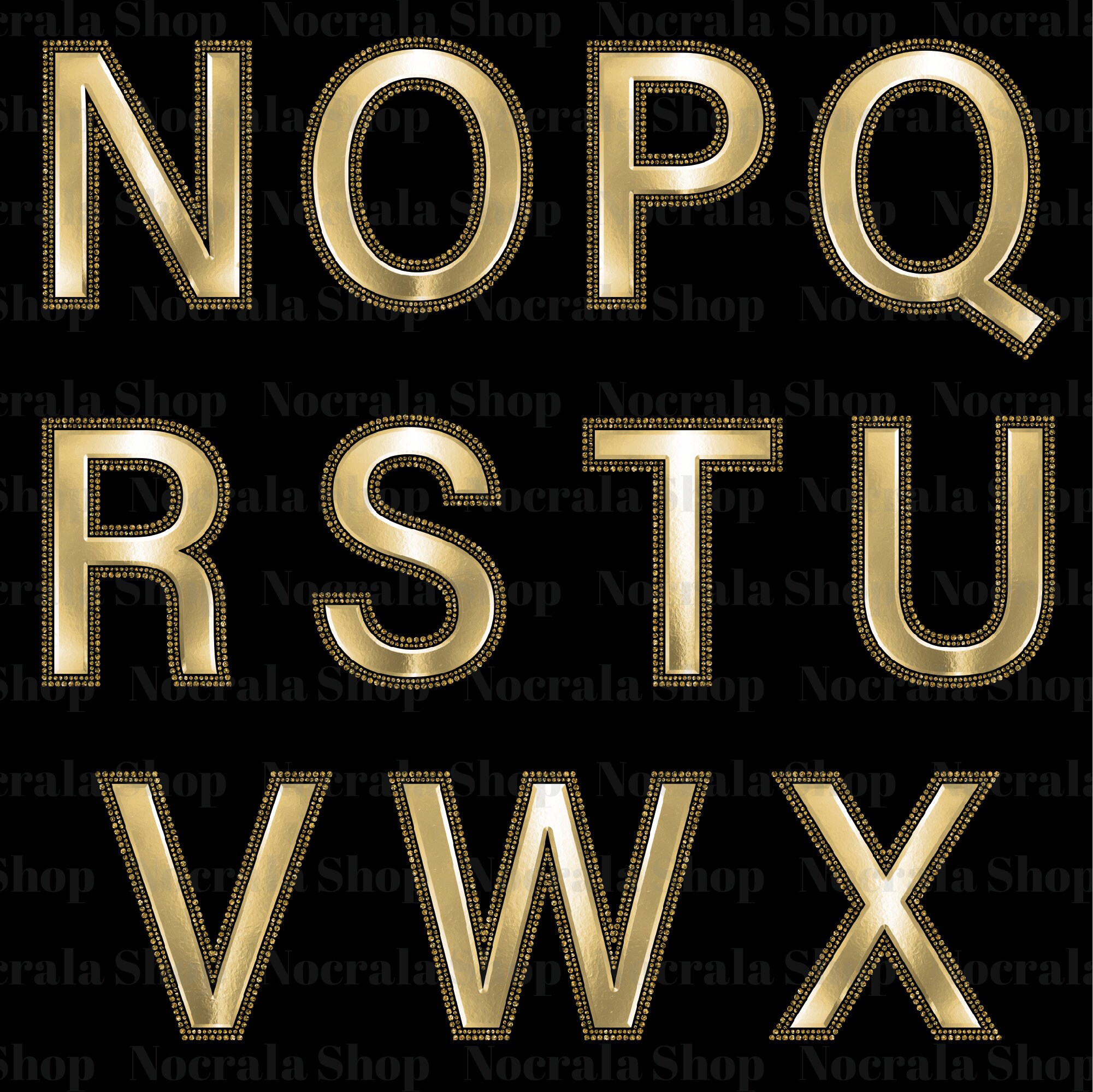 Gold Satin and Diamond Alphabet Clipart, PNG Digital Clip Art, Gold Diamond Letters Clipart ...